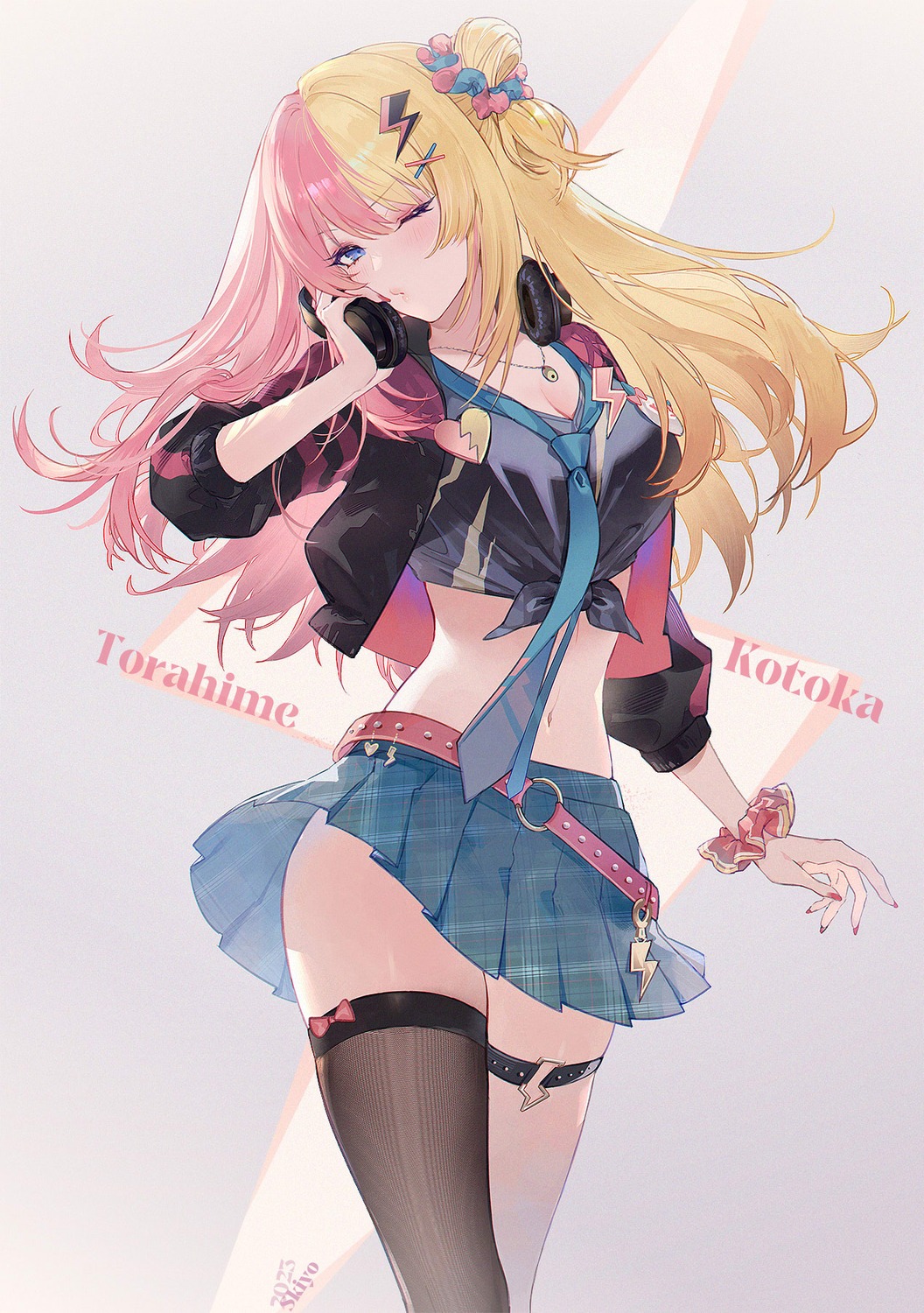 kistina nijisanji nijisanji en kotoka torahime cleavage garter headphones skirt lift thighhighs ...